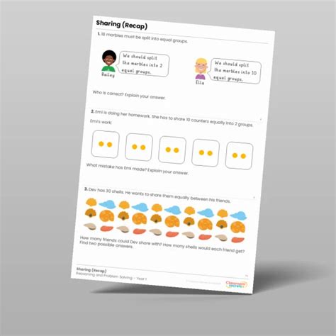 year 1 sharing recap reasoning and problem solving resource classroom