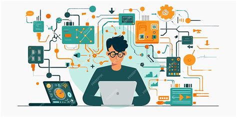 Creative Tech Workspace Man Coding Among Arduino Components Premium