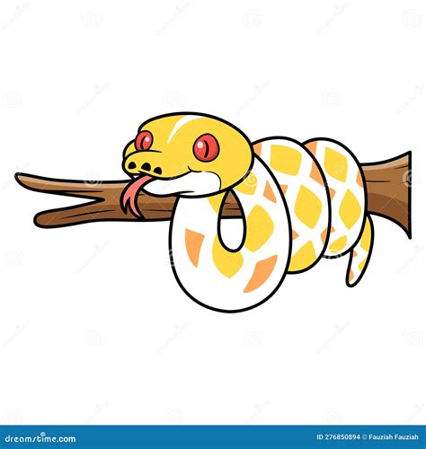Cute Amelanistic Reticulated Python Cartoon On Tree Branch Vector Illustration Cartoondealer