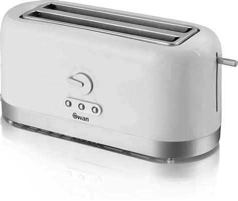 Swan 4 Slice Toaster White Variable Browning Control And Extra Long