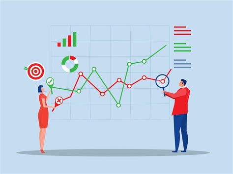 데이터 분석 그래프 및 차트 대시보드에 돋보기 및 최적화 도구를 사용하는 사업가 프리미엄 벡터