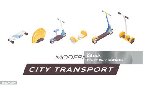 현대 도시 전송 벡터 배너 템플릿입니다 현대 도시 여행은 흰색 배경에 고립 된 그림을 의미합니다 타이포그래피와 다른 친환경 차량 포스터 디자인 0명에 대한 스톡 벡터 아트