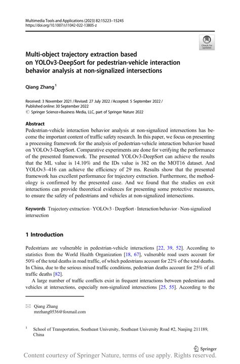Multi Object Trajectory Extraction Based On Yolov3 Deepsort For Pedestrian Vehicle Interaction