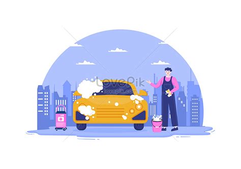 세차 서비스 평면 디자인 일러스트 레이션 일러스트 무료 다운로드 Lovepik