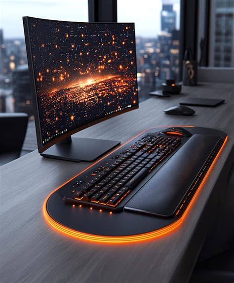 Sleek Office Desk Setup With A Dualmonitor Wallpaper Premium Ai Generated Image