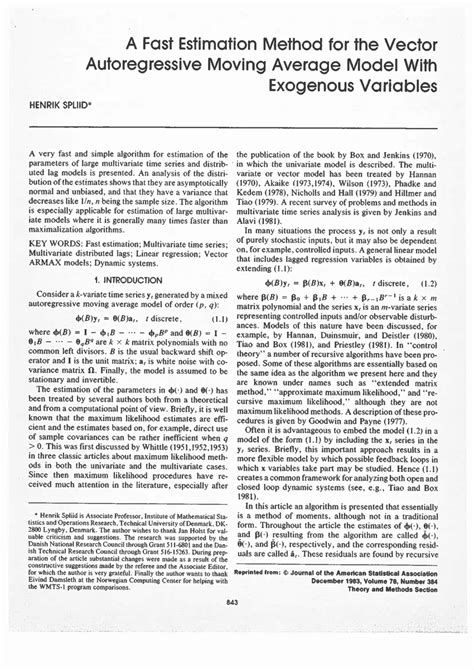 Pdf A Fast Estimation Method For The Vector Autoregressive Moving Average Model With Exogenous
