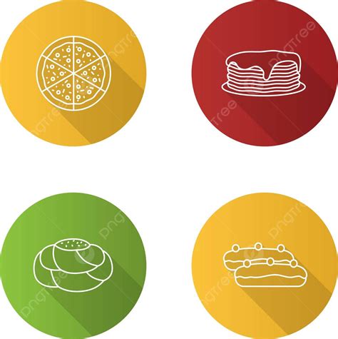 Bakery Flat Linear Long Shadow Icons Set Profiterole Linear Homemade