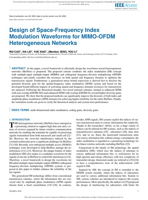 Pdf Design Of Space Frequency Index Modulation Waveforms For Mimo