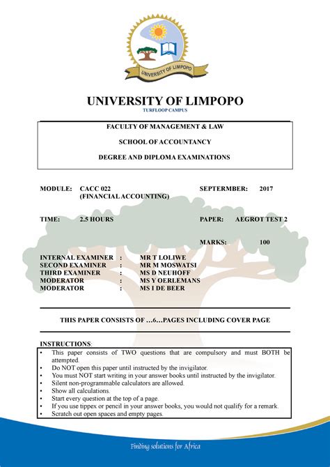 Exam 11 September 2016 Questions And Answers University Of Limpopo Turfloop Campus Faculty Of
