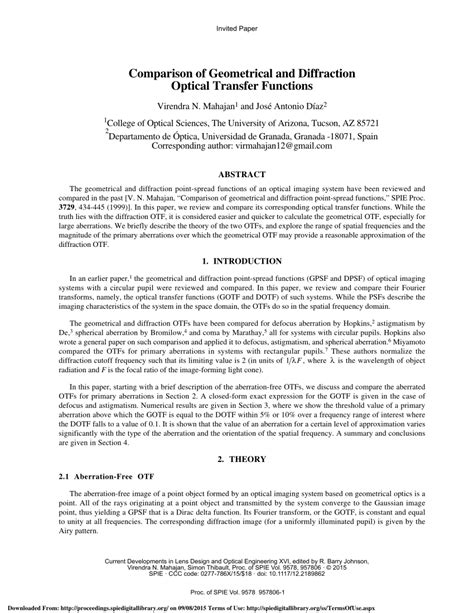 Pdf Comparison Of Geometrical And Diffraction Optical Transfer Functions