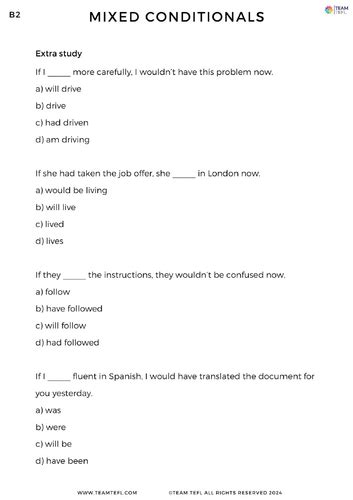 Mixed Conditionals Esl Tefl Lesson Plan Worksheet B2 Teaching Resources