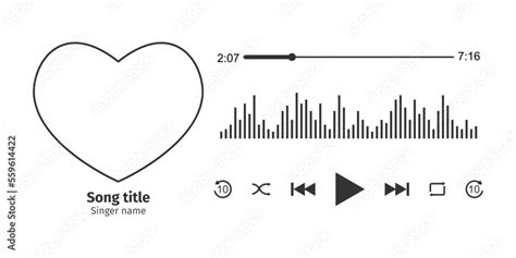Music Player Interface Design With Heart Shaped Song Photo Frame Different Buttons Loading Bar
