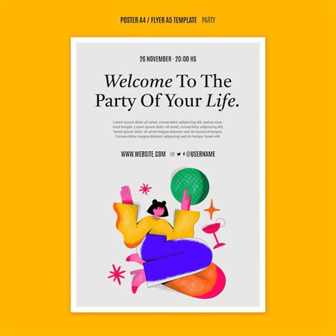 손으로 그린 레트로 파티 포스터 템플릿 무료 Psd 파일