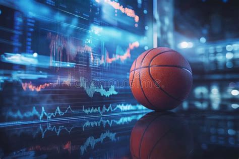 Basketball Ball On The Background Of A Display With Analytics And