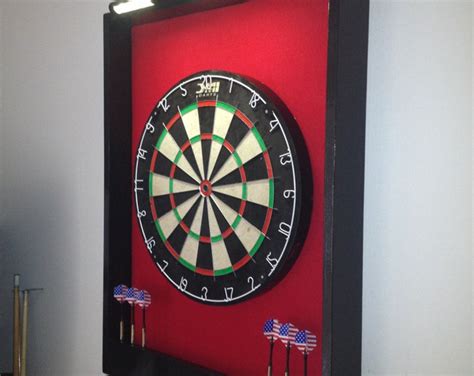LED Lighted Custom Dart Board Backboard Red Black Trim Surround W Winmau Blade 5 Sisal