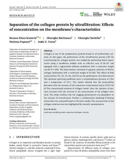 Pdf Separation Of The Collagen Protein By Ultrafiltration Effects Of
