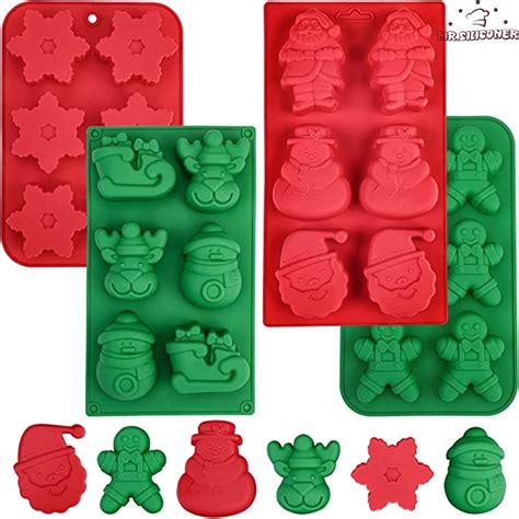 4pcs 6 구멍 크리스마스 장식 트리 양말 눈송이 초콜릿 Diy 퐁당 베이킹 요리 케이크 장식 도구 실리콘 금형 Aliexpress