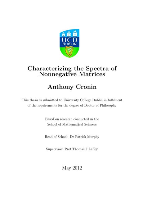Pdf Characterizing The Spectra Of Nonnegative Matrices