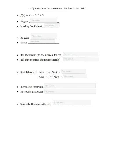 Polynomials Exam Performance Task Form 1 Interactive Worksheet Edform