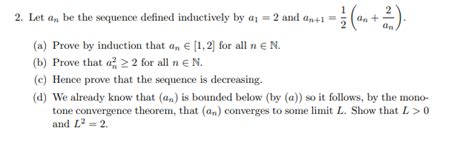 Solved Let An Be The Sequence Defined Inductively By A Chegg