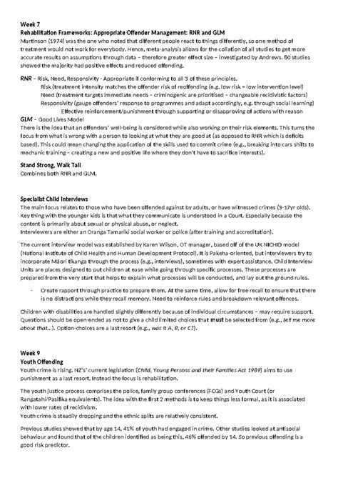 Psyc 330 Cheat Sheet 2 Final Semester Assessment Week 7 Rehabilitation Frameworks