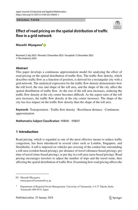 Pdf Effect Of Road Pricing On The Spatial Distribution Of Traffic