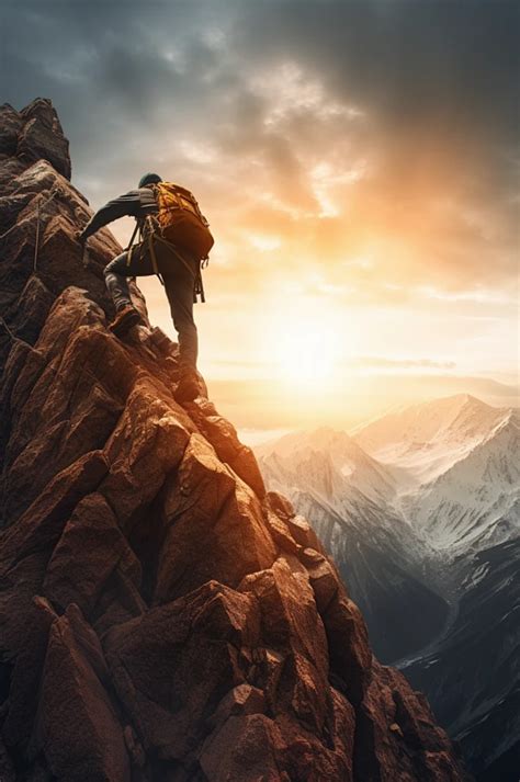 Ai数字艺术登山攀岩企业精神人物摄影图 花瓣网