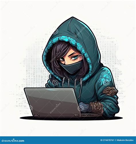 Cute Girl Hacker With Laptop Avatar In Cartoon Style Stock Illustration Illustration Of