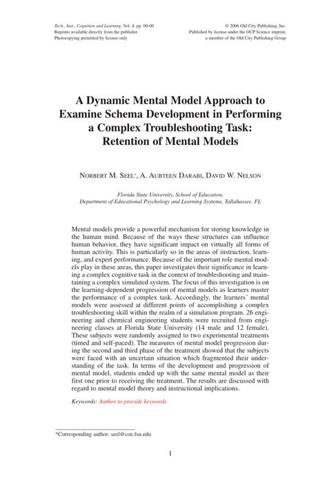 Pdf A Dynamic Mental Model Approach To Examine Schema Development In Performing A Complex