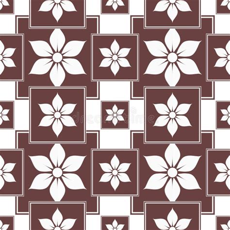 Decorative Brown White Squares Pattern As A Seamless Background With Flowers Stock Illustration