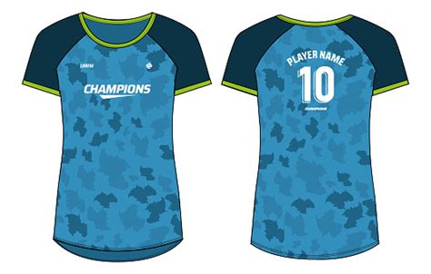 위장 패턴 여성 스포츠 저지 티셔츠 디자인 플랫 스케치 일러스트레이션 라운드 넥 티셔츠 용 및 레이디스 배구 저지 축구 축구 넷볼 테니스 스포츠 용 스포츠 유니폼 키트