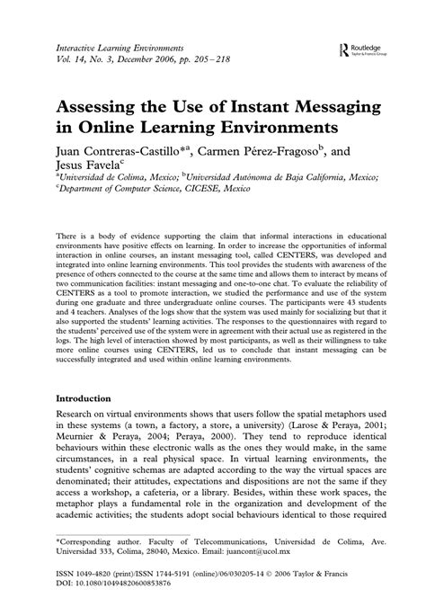 Pdf Assessing The Use Of Instant Messaging In Online Learning Environments