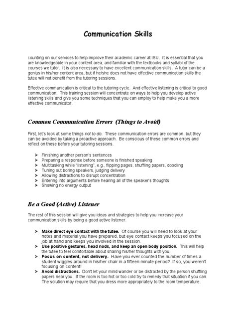 Communication Skills Common Communication Errors Things To Avoid Pdf Empathy Tutor