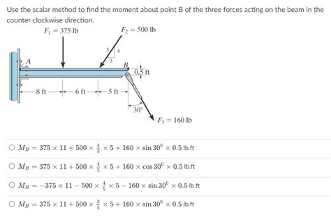 solved use the scalar method to find the moment about point