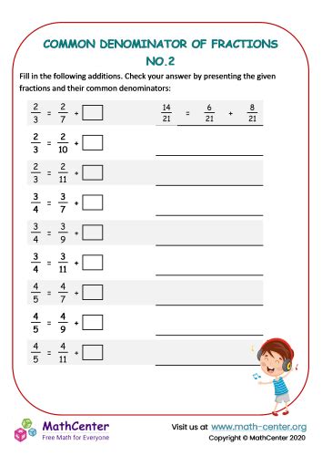 Common Denominator Of Fractions Worksheet No 2 Worksheets Math Center