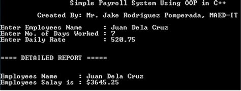 Simple Payroll System Using Object Oriented Programming In C