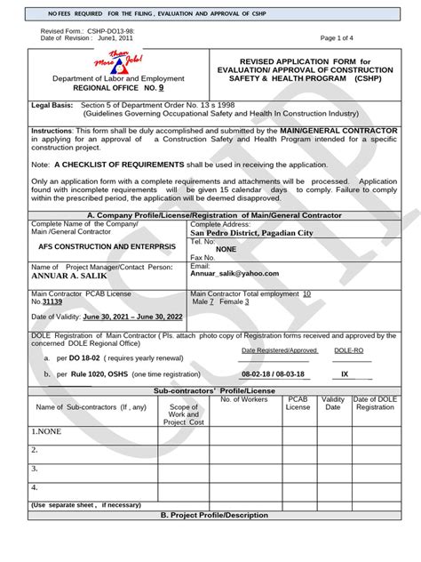 Construction Safety Program Application Form Pdf
