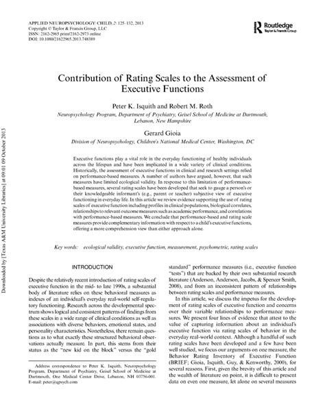 Pdf Assessment Of Executive Functioning Using The Behavior Rating Inventory Of Executive