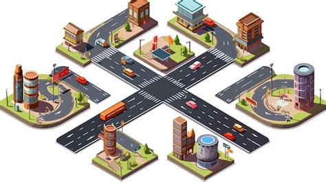 isometric road intersections collection urban traffic concept premium