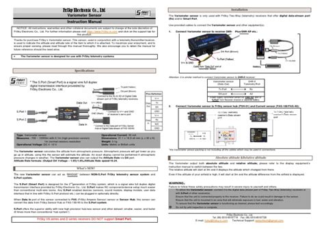 Frsky Electronic Co Ltd Variometer Sensor Instruction Manual Pdf