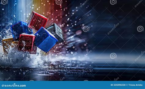 Dynamic Splash Of Colorful Blocks Creating An Energetic Visual Effect Stock Illustration