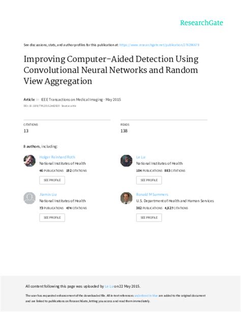 Pdf Improving Computer Aided Detection Using Convolutional Neural