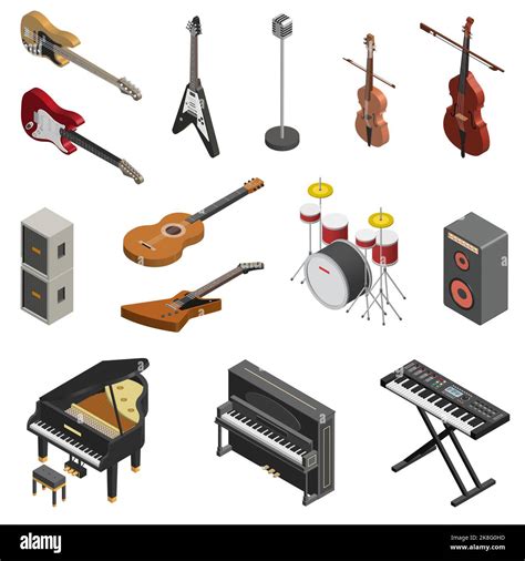 Musical Instruments Vector Isometric Illustrations Set Stock Vector