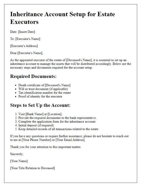 Letter Template For Inheritance Account Setup Free Samples In Pdf