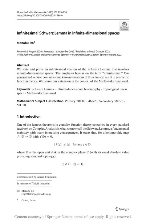Infinitesimal Schwarz Lemma In Infinite Dimensional Spaces