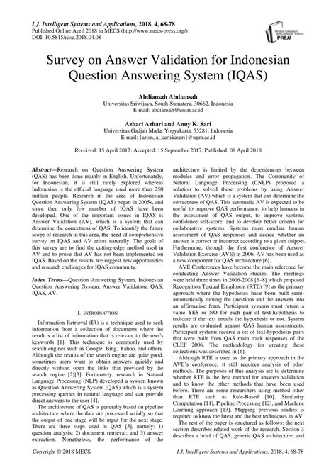 Pdf Survey On Answer Validation For Indonesian Question Answering
