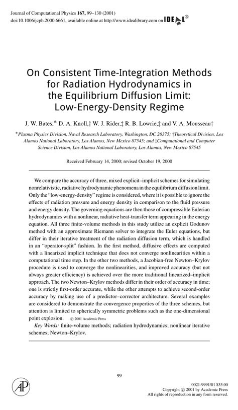 Pdf On Consistent Time Integration Methods For Radiation
