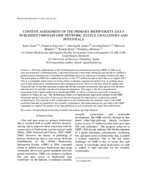Pdf Content Assessment Of The Primary Biodiversity Data Published