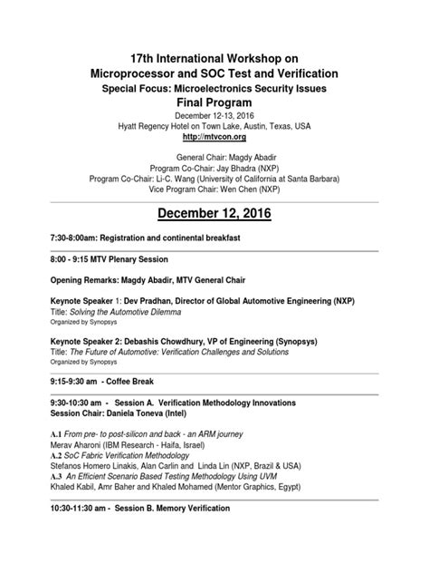 17th International Workshop On Microprocessor And Soc Test And Verification Special Focus