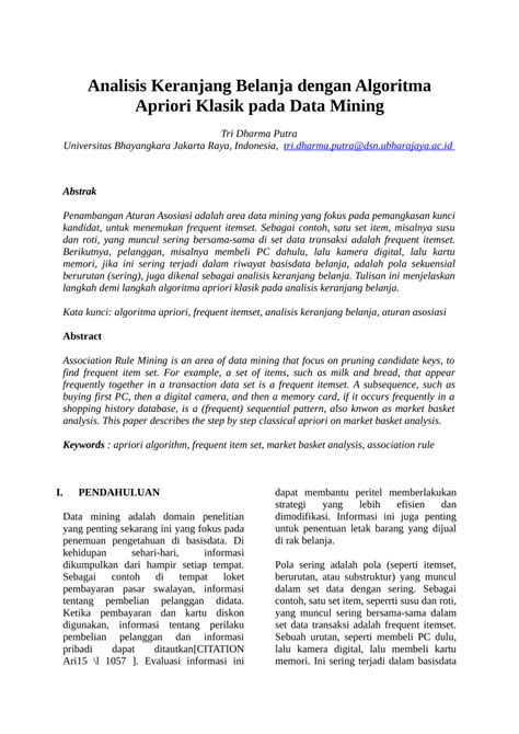 Pdf Analisis Keranjang Belanja Dengan Algoritma Apriori Klasik Pada
